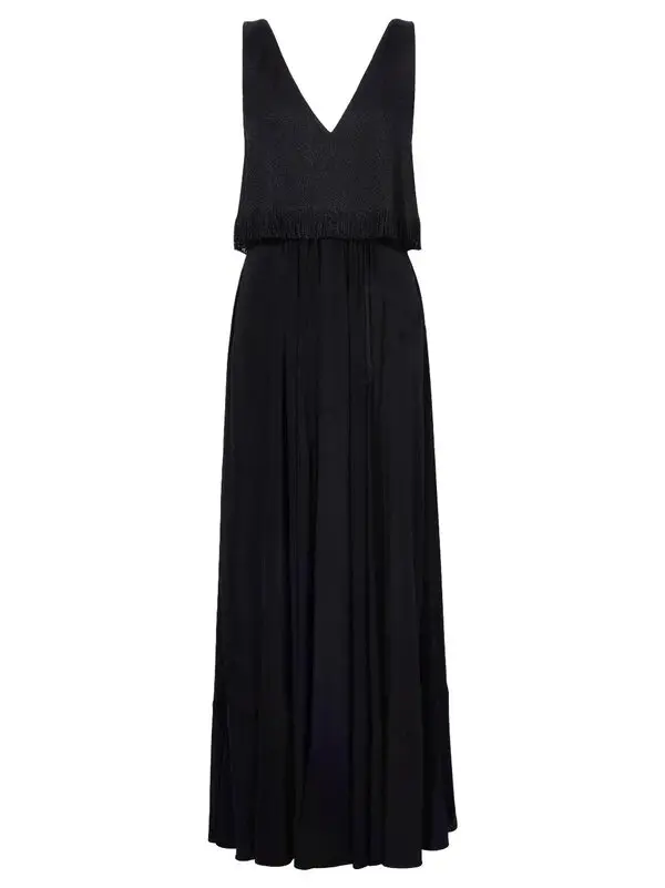 Proenza Schouler V-neck Sleeveless Maxi Dress With Fringe Detail - Black