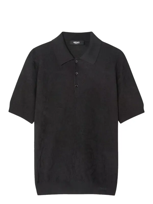 Versace Barocco Knitted Polo Shirt - Black