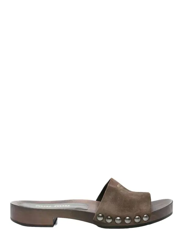 Miu Miu Suede Clogs With Stud Embellishments - Brown