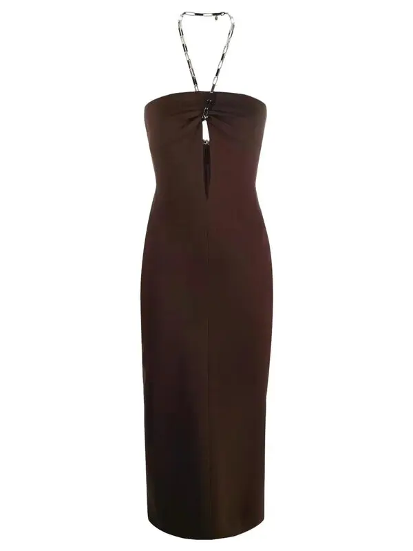 Attico Halterneck Midi Dress - Brown