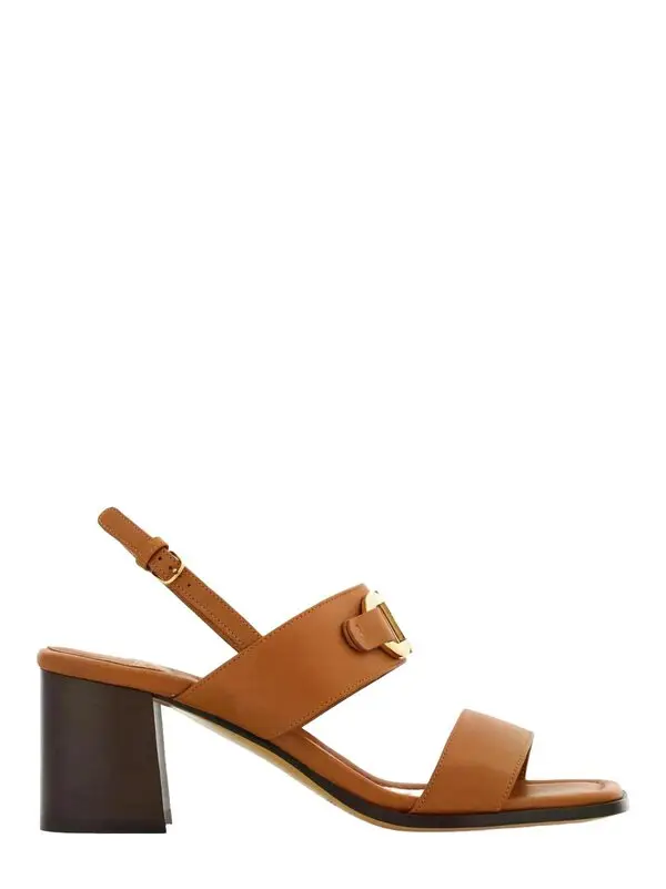 FERRAGAMO Gancini Buckle Leather Heeled Sandals - Brown