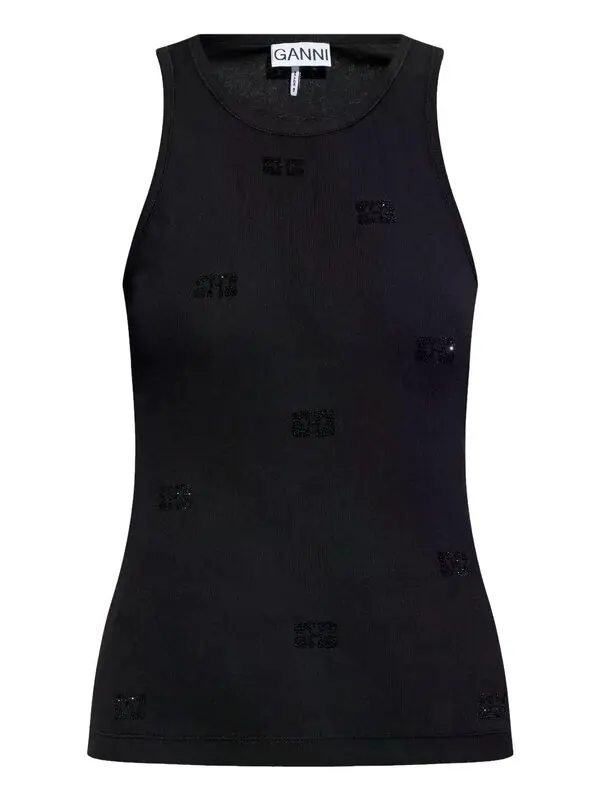 GANNI Rhinestone-embellished Tank Top - Black