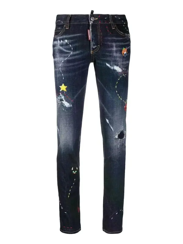 Dsquared2 Low-rise Embroidered Skinny Jeans - Blue