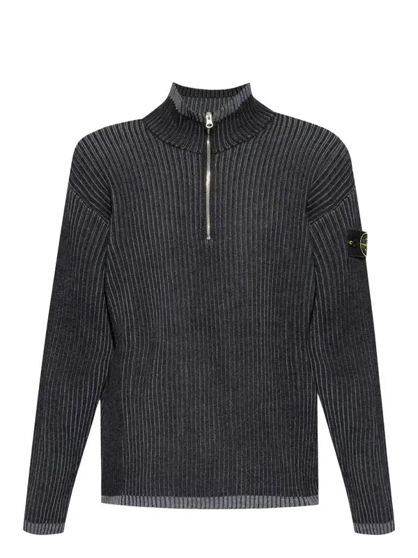 Stone Island Quarter-zip Virgin Wool Cardigan - Grey