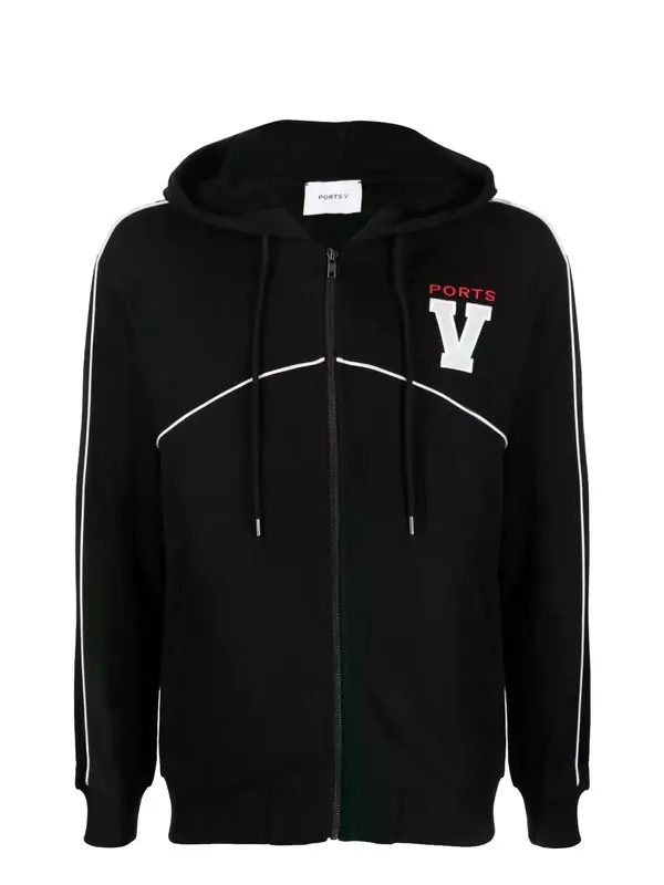 PORTS V Logo-embroidered Drawstring Cotton Hoodie - Black