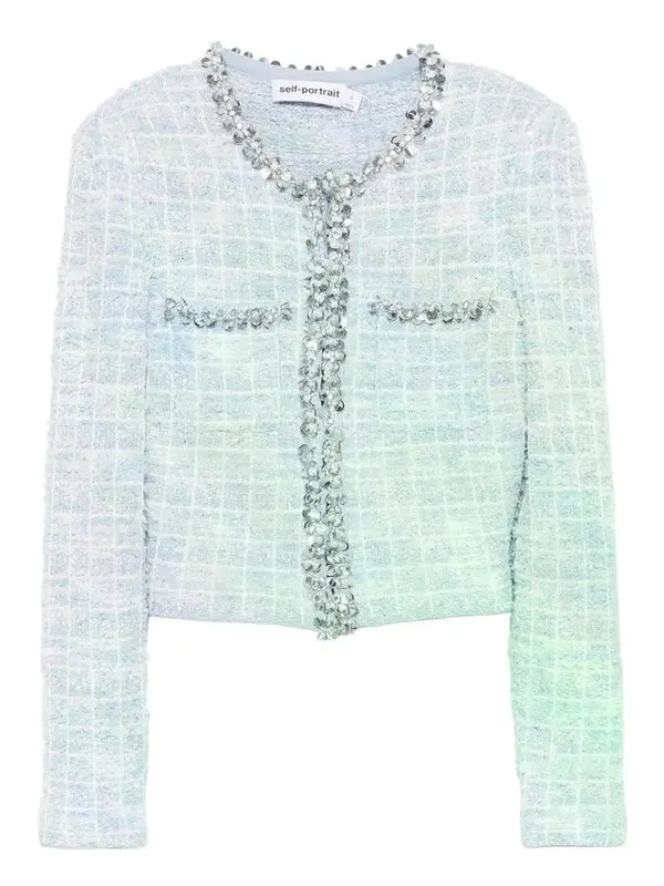 SELF-PORTRAIT Sequin And Bead Embellished Cardigan - Blue