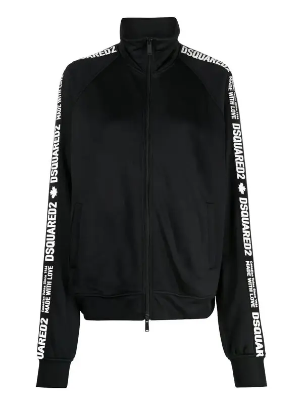 Dsquared2 Logo-striped Zip-up Cotton Sweatshirt - Black