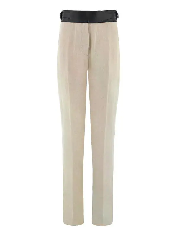 FERRAGAMO Contrast-belt Tailored Linen Trousers - Neutrals