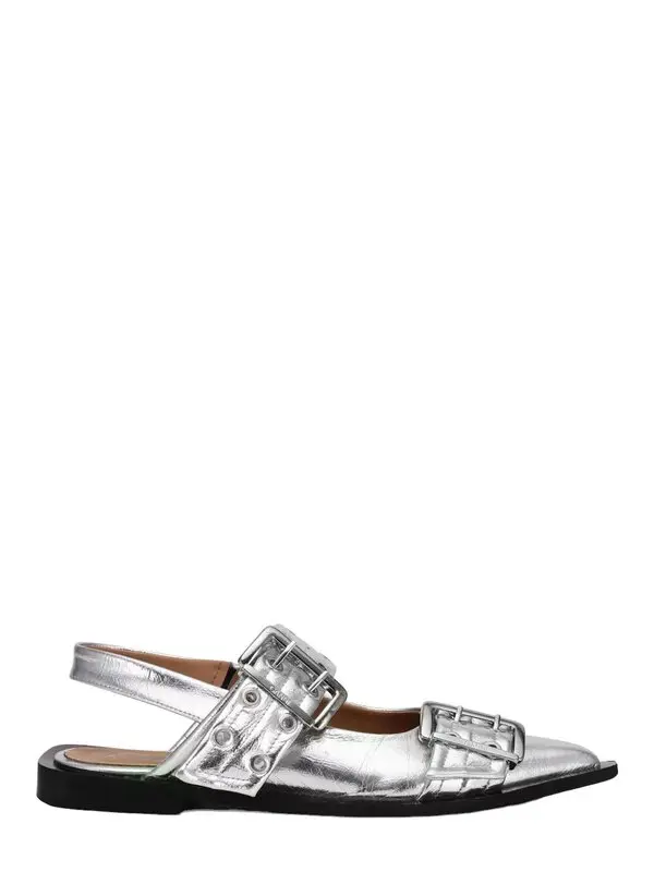 GANNI Double-buckled Metallic Ballerina Shoes - Silver