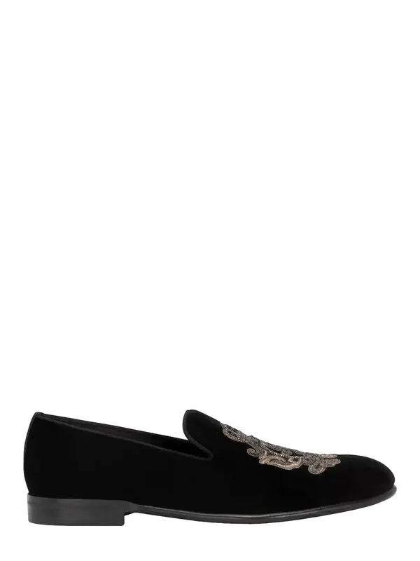 Dolce & Gabbana Embroidered Velvet Slippers - Black