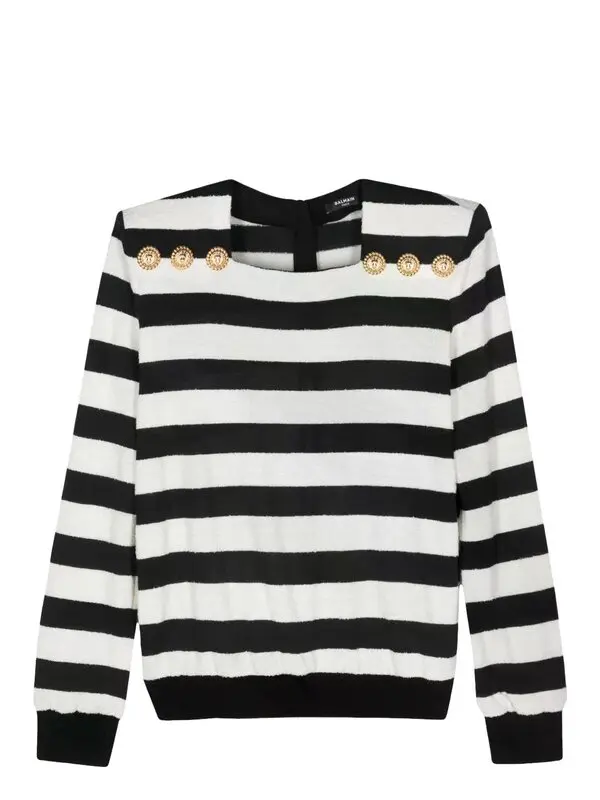 Balmain Embossed-button Striped Jumper - Black
