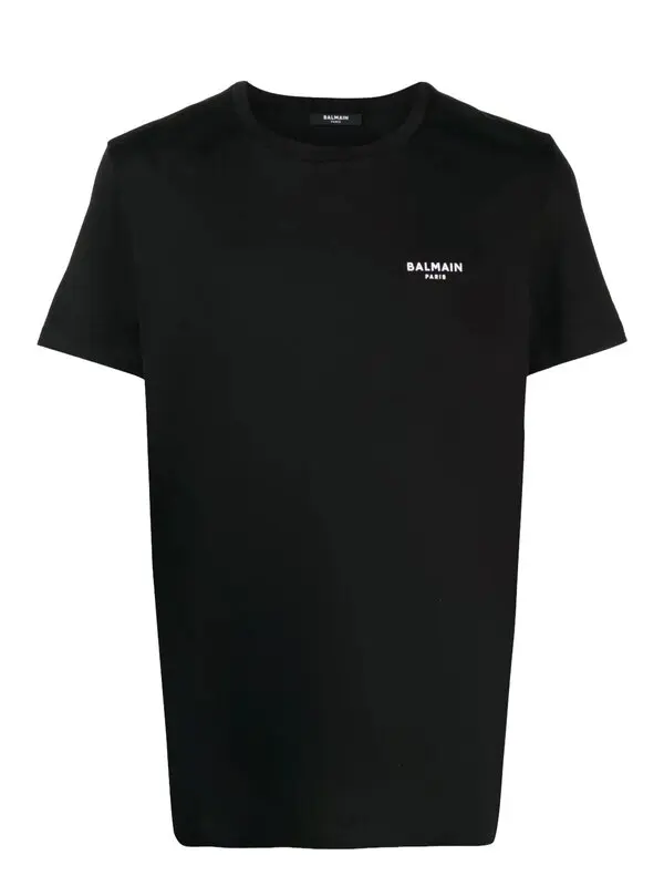 Balmain Flocked-logo Cotton T-shirt - Black