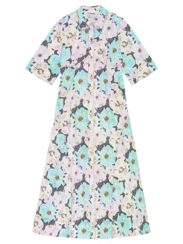 GANNI Printed Maxi Dress - Blue