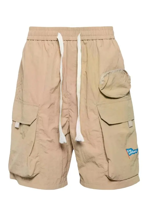 GROUND ZERO Flag Logo Printed Cargo Shorts - Neutrals