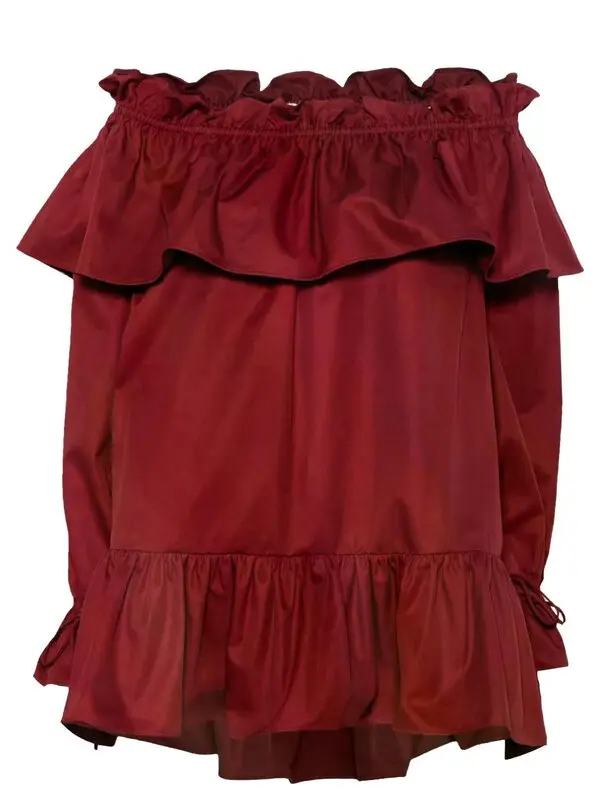 Saint Laurent Ruffled Cotton Mini Dress - Red
