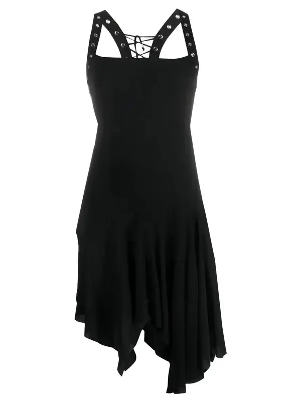 Blumarine Lace-up Asymmetric Short Dress - Black