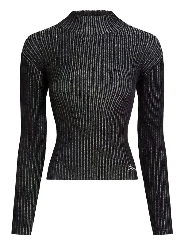 Karl Lagerfeld Lurex Mock-neck T-shirt - Black