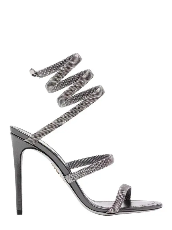 Rene Caovilla Round Toe High Heel Sandals - Silver