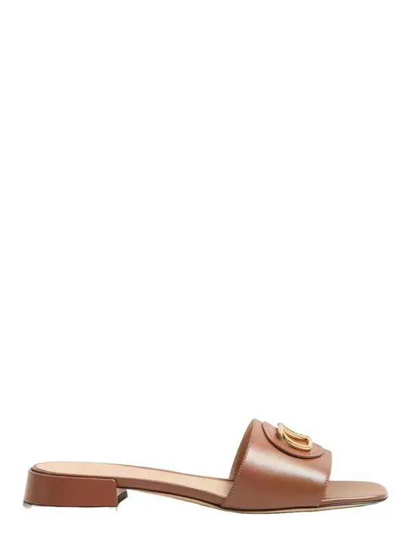 Valentino Garavani Vlogo Signature Slide Sandals In Calfskin - Brown
