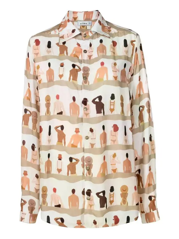 AMIR SLAMA Swimmer-print Oversize Shirt - Neutrals
