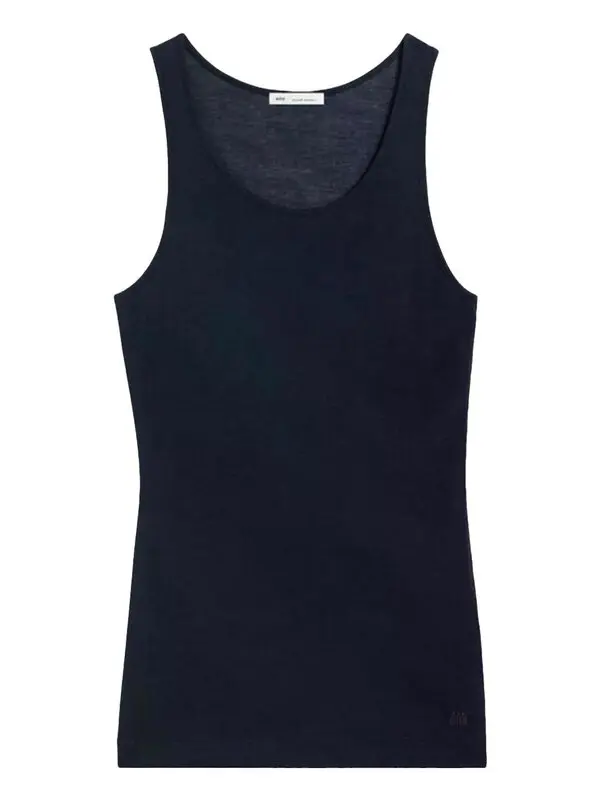 AMI Paris Logo-embroidered Cotton-blend Top - Blue