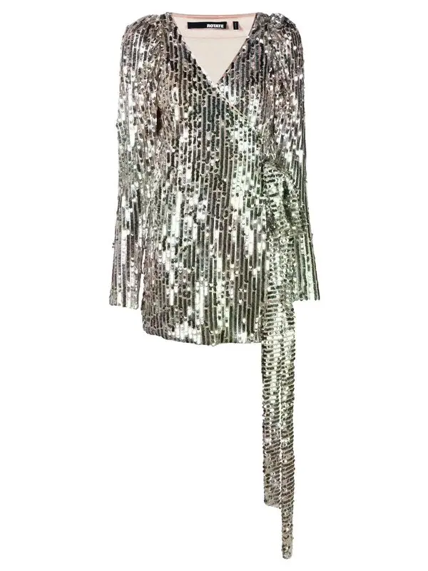 ROTATE BY BIRGER CHRISTENSEN Sequin-embellished V-neck Dress - Silver
