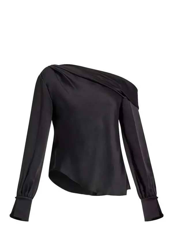 Simkhai Alice Cold-shoulder Satin Blouse - Black
