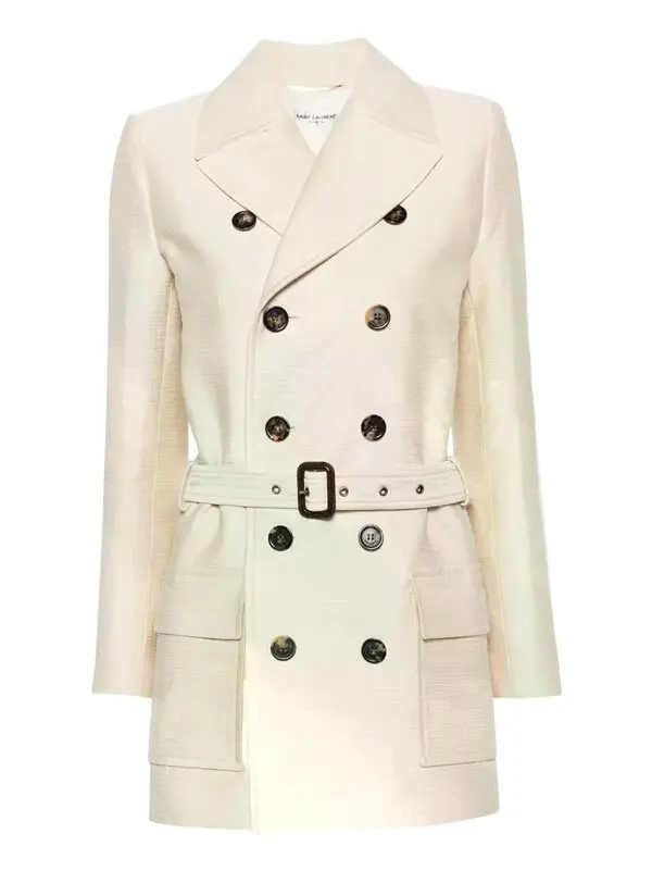Saint Laurent Belted Double-breasted Coat - Neutrals