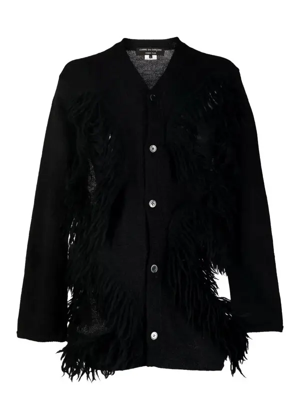 Comme Des Garçons Fringed Cut-out Wool Cardigan - Black