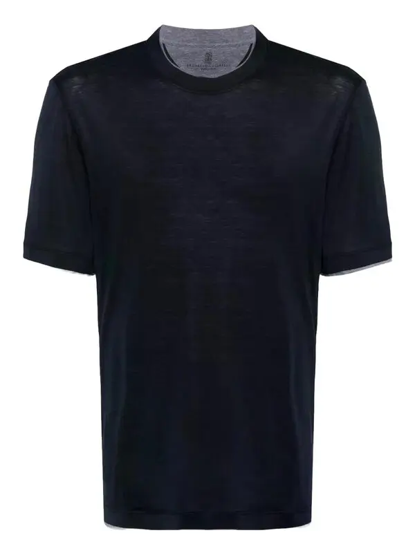 Brunello Cucinelli Contrast-trim T-shirt - Blue