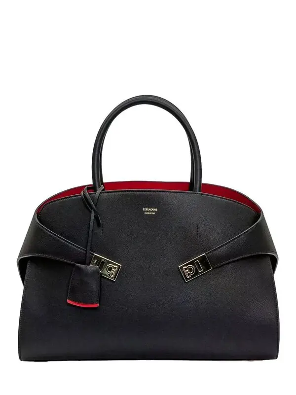 FERRAGAMO Hug Leather Tote Bag - Black