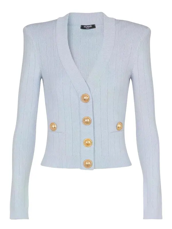 Balmain Engraved-button Cropped Cardigan - Blue