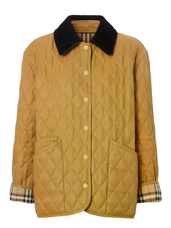 Burberry Diamond-quilted Jacket With Corduroy Collar - Brown