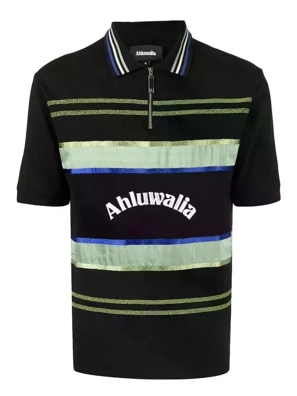 Ahluwalia Logo-print Zip-up Polo Shirt - Black