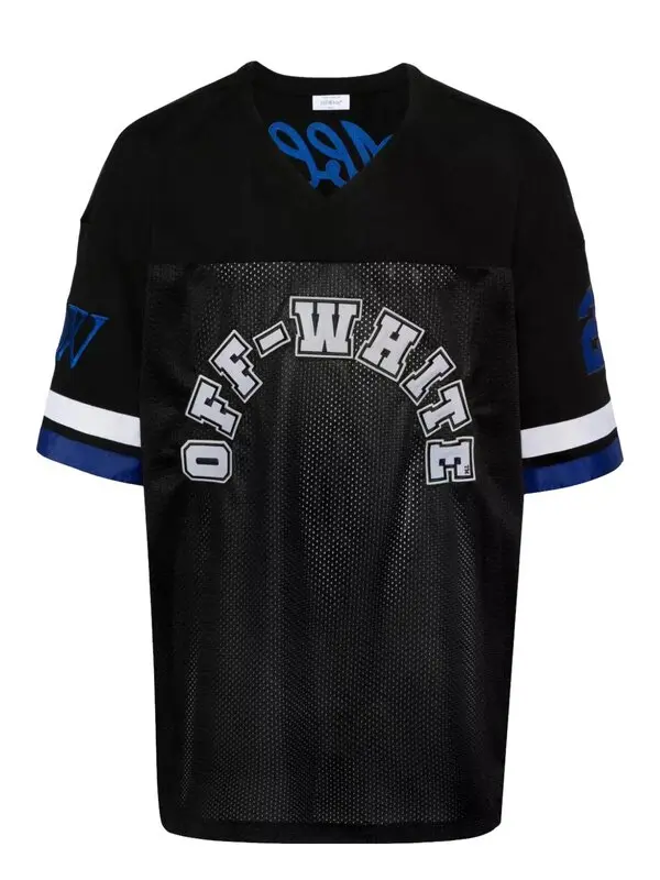 Off-White Paneled V-neck T-shirt With Embroidered Logo - Black