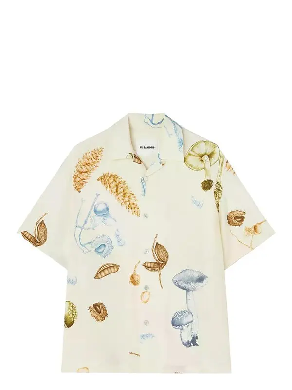 JIL SANDER Mushroom-print Short-sleeved Shirt - Yellow