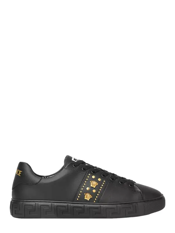 Versace Greca Studded Lace-up Low-top Sneakers - Black