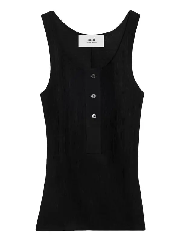 AMI Paris Ribbed Cotton Tank Top - Black