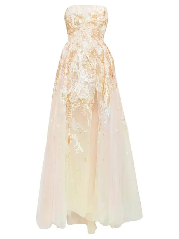 SAIID KOBEISY Embroidered Mesh Dress - Neutrals