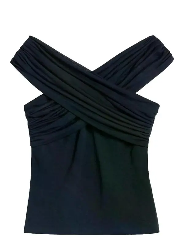 AMI Paris Draped-design Cotton-blend Top - Blue