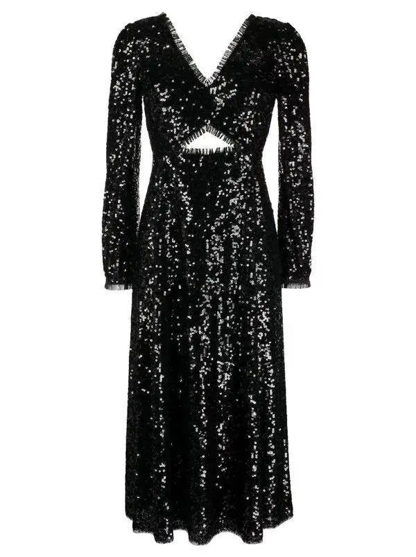 NEEDLE & THREAD Sequin Embellished Midi Dress - Black