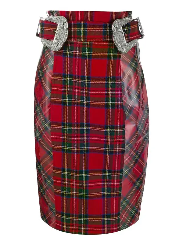 Philipp Plein Tartan Pencil Skirt - Red