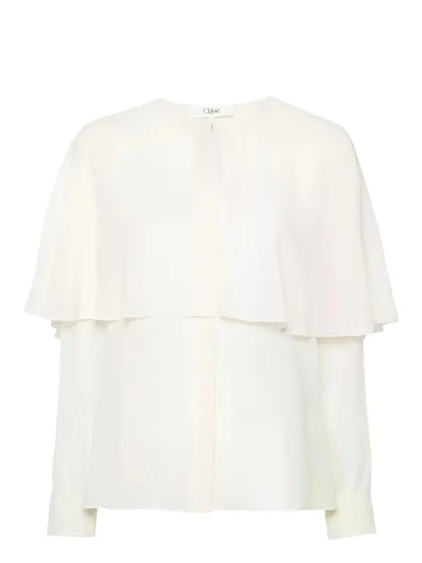 Chloé Silk Georgette Cape-design Shirt - Neutrals