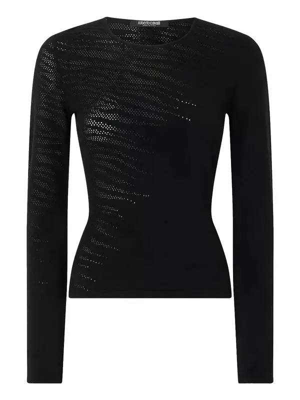 Roberto Cavalli Perforated Long-sleeve Top - Black