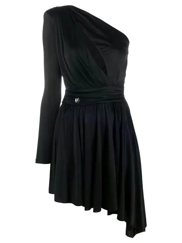 Philipp Plein Pleated One-shoulder Dress - Black