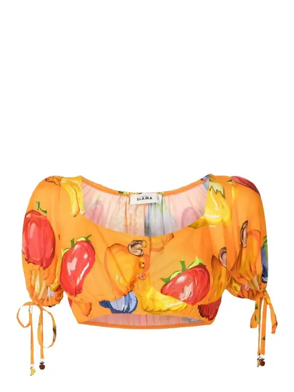 AMIR SLAMA Graphic-print Cropped Blouse - Orange