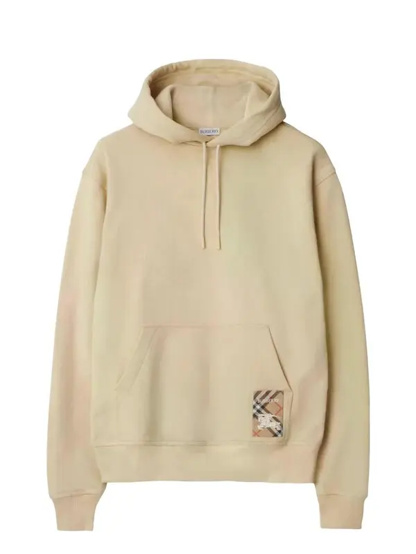 Burberry Check-pattern Patch Cotton Hoodie - Neutrals