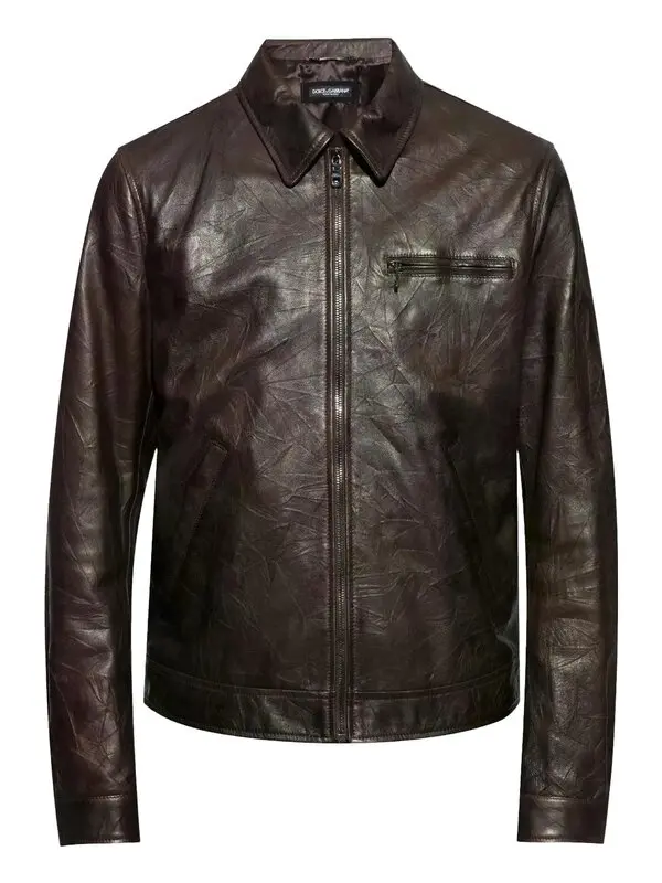 Dolce & Gabbana Zipped Leather Jacket - Brown