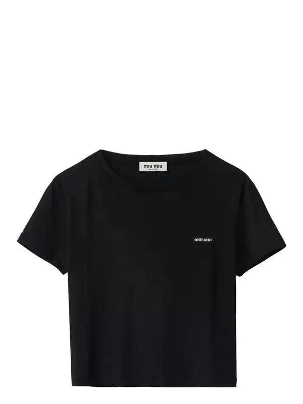 Miu Miu Cotton Logo Patch T-shirt - Black