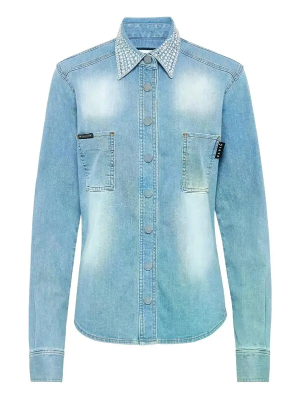 Philipp Plein Crystal-embellished Denim Shirt - Blue